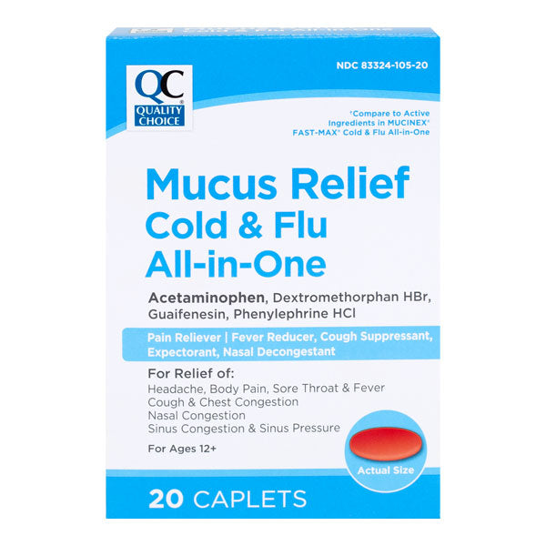 Mucus Relief Cold & Flu All-in-One Caplets, 20 ct, QC97051 | quality ...
