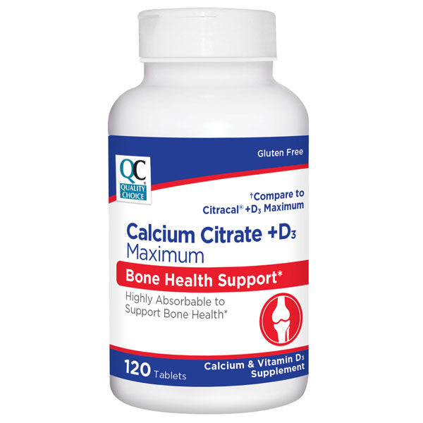 Calcium Citrate plus D3 Max Tablets, 120 ct, QC95283 | quality-choice ...