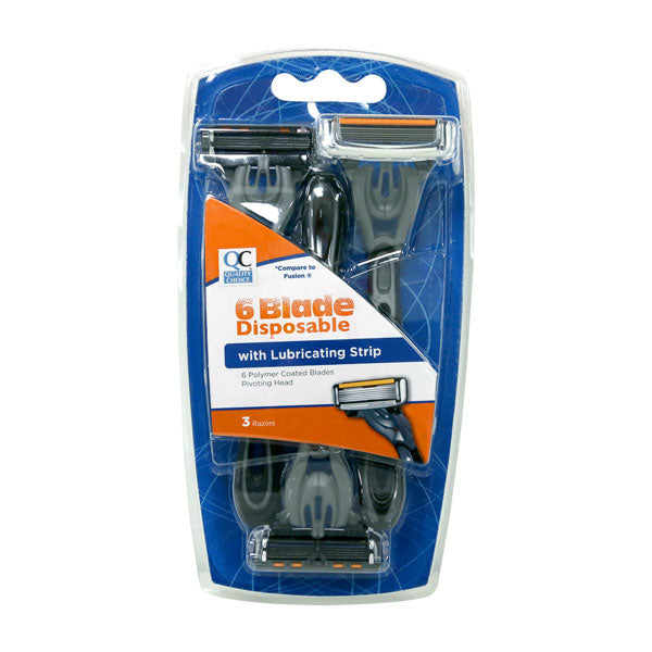 Six-Blade Men's Disposable Razors, 3 ct, QC96996 | quality-choice-products