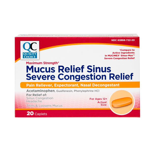Mucus Relief Severe Congestion Caplets, 20 ct, QC99407 | quality-choice ...